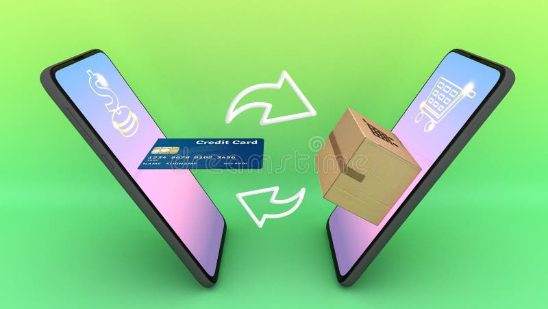 Package and Credit Card are Appeared from Smartphones Screen., E ...