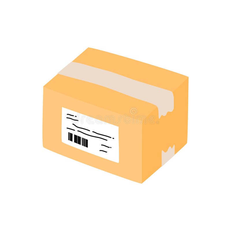 Package Delivery Box with Shipping Label Hand Drawn Vector Illustration ...