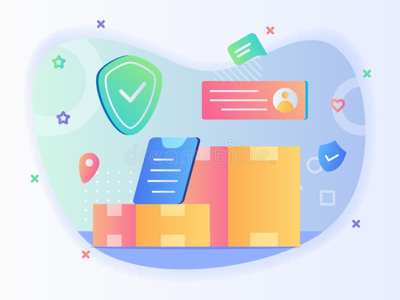 Package Delivery Concept Box Address Location Shield with Flat Style ...