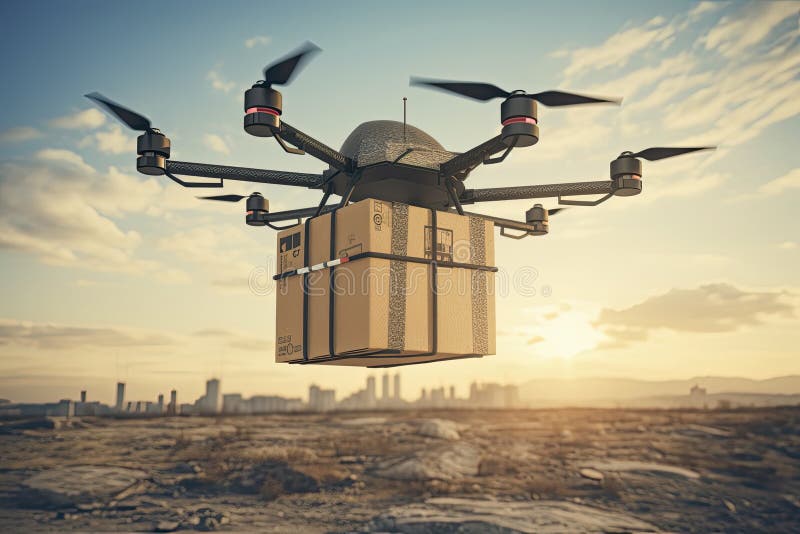 Package Delivery by Drone stock illustration. Illustration of ...