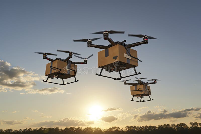 Package Delivery by Drone stock illustration. Illustration of wireless ...