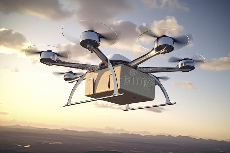 Package Delivery by Drone stock illustration. Illustration of drone ...