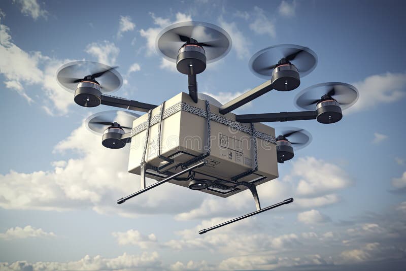 Package Delivery by Drone stock illustration. Illustration of security ...
