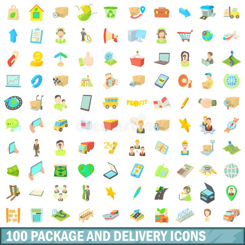 100 Package and Delivery Icons Set, Cartoon Style Stock Vector ...