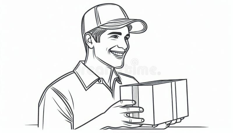 Package Delivery Man in Side Profile Line Drawing. AI Image Generated ...