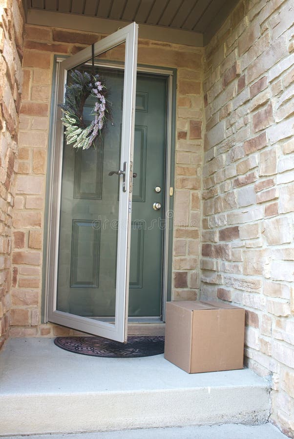 Package Delivery at Residential Door Stock Photo - Image of ...
