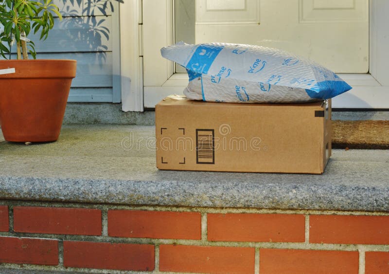 Package Delivery Residential House Amazon Order on Front Doorstep Homer ...