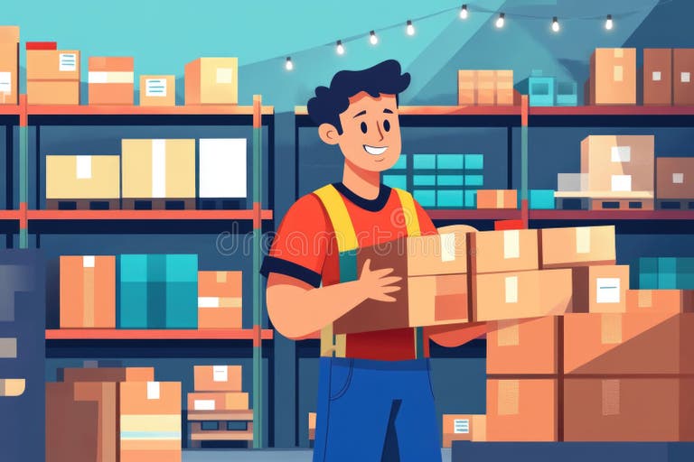 Package Distribution by Postal Worker - Delivery Process, Shipment ...