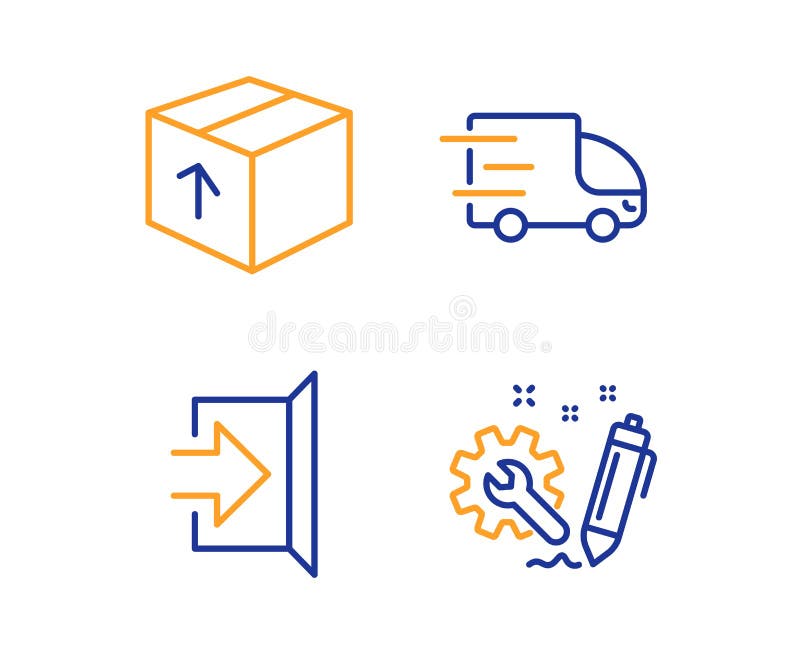 Package, Exit and Truck Delivery Icons Set. Engineering Sign. Delivery ...