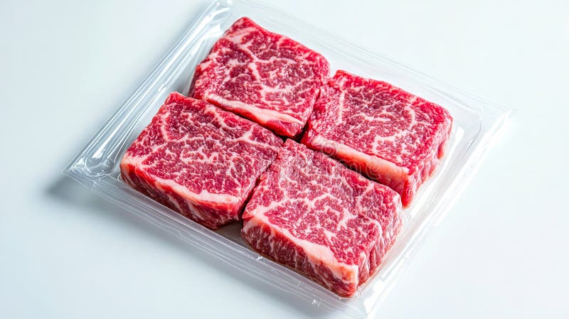 A Package of Four Pieces of Beef Sitting on Top of a White Table Stock ...