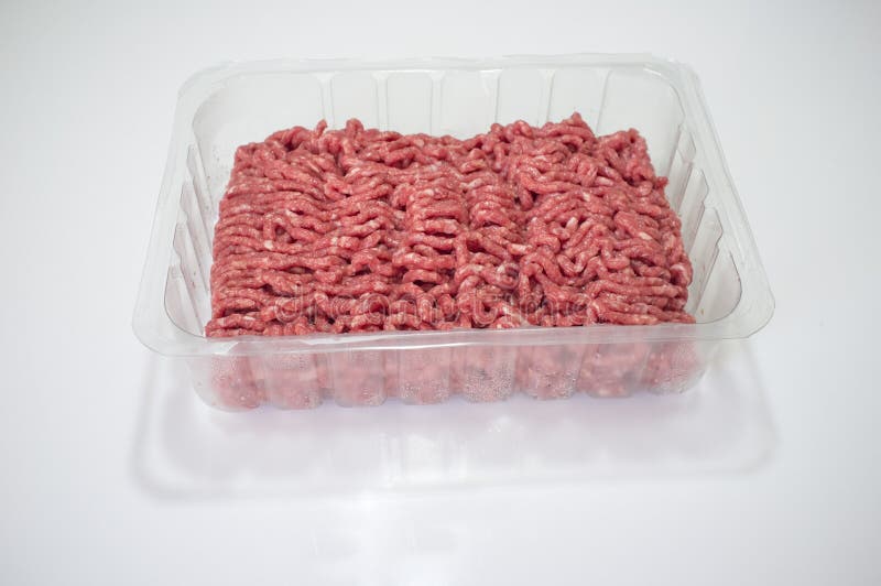 Package with Fresh Minced Meat Over a White Background Stock Photo ...