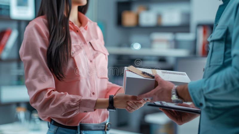The Package Handover Scene.AI Generated Image Stock Photo - Image of ...