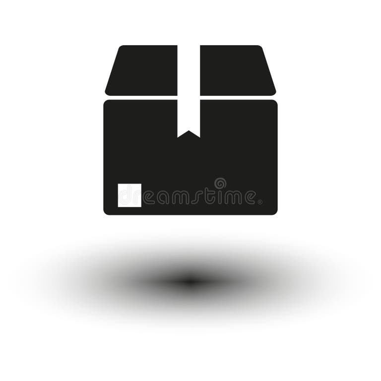 Package Icon Vector. Black and White. Box with Shadow. Simple Shipping ...