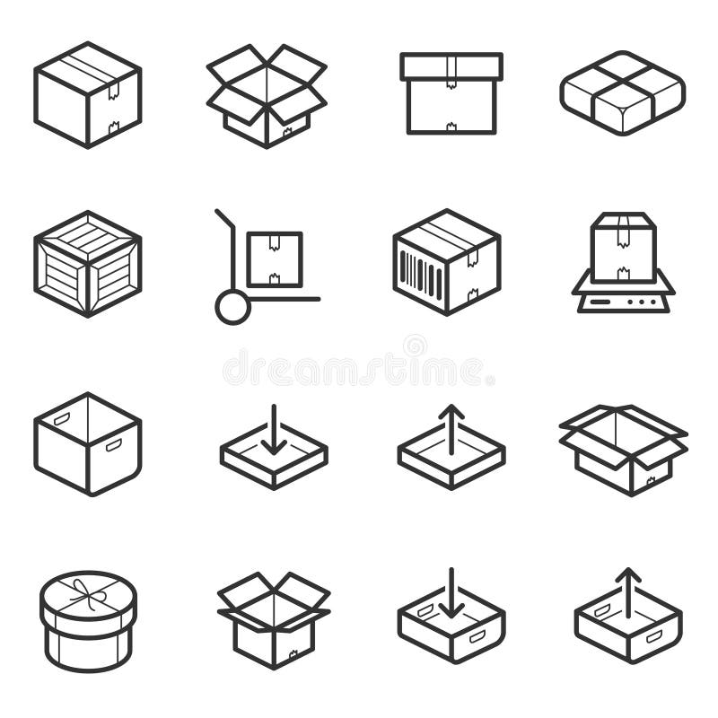 Package Line Thin Icons Vector Set. Boxes, Crates, Containers Stock ...