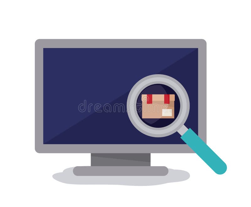 Package Lupe and Computer of Delivery and Storage Stock Vector ...