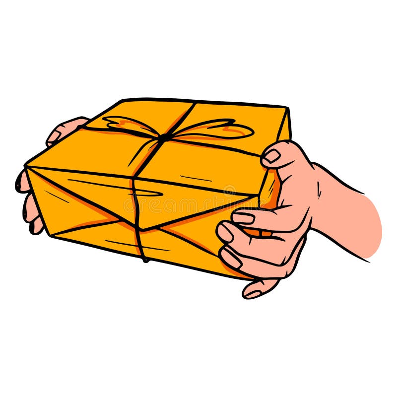 Package. Post Office. Box in Hand. Delivery. Cartoon Style Stock Vector ...