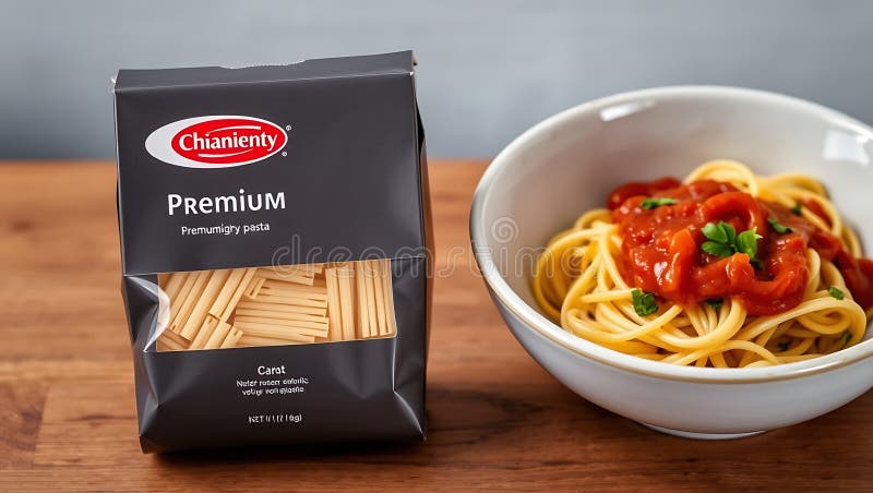 A Package of Premium Pasta with a Minimalistic Design Placed beside a ...