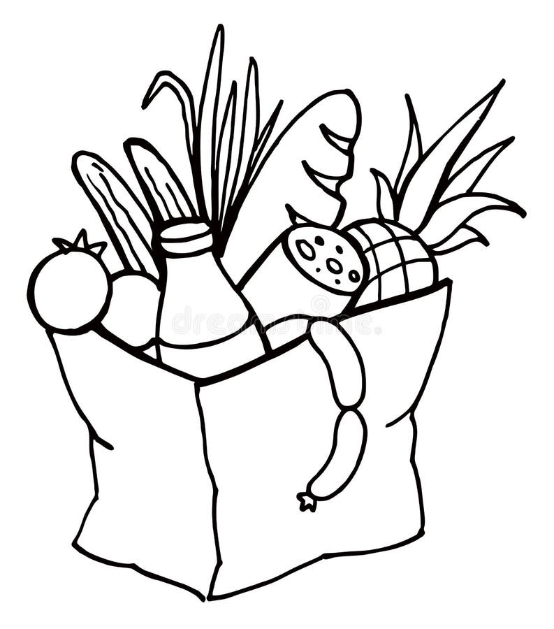 Package with Products, Food, Hand Draw Sketch, Vector Illustration ...