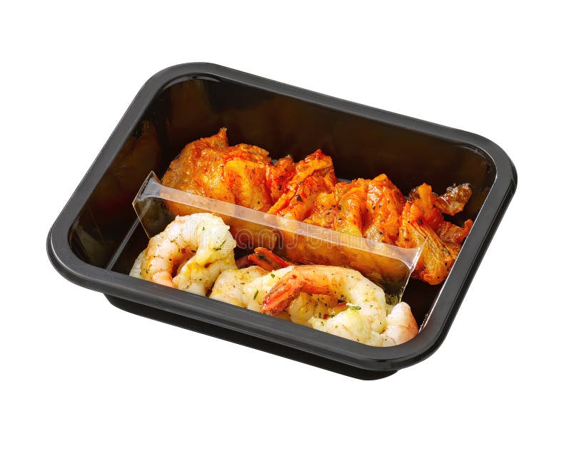 Package of Raw Chicken and Shrimp Isolated on White Background Stock ...