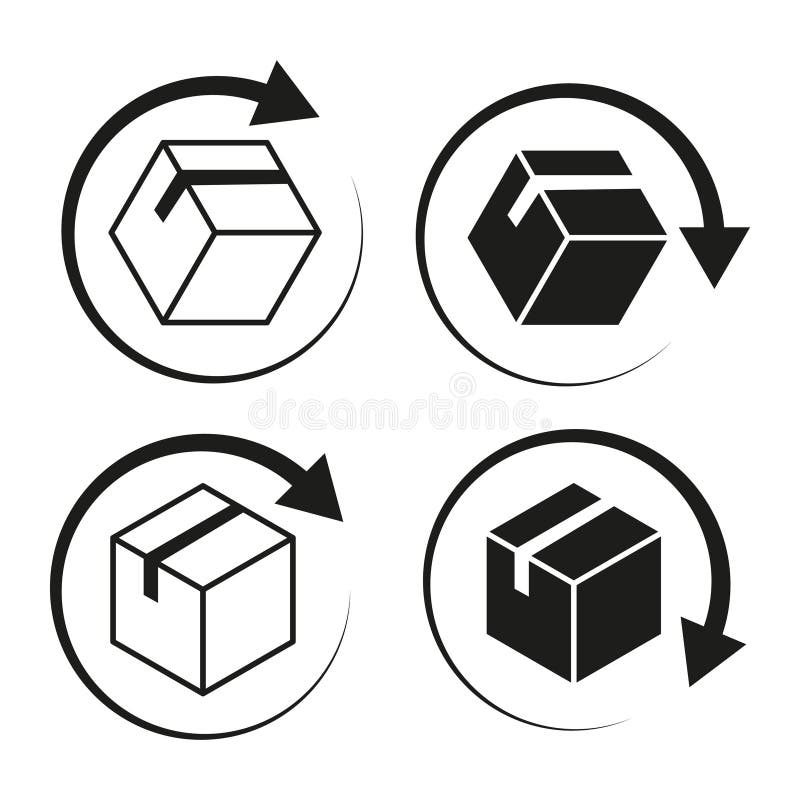Package Return Icons. Circular Arrow Symbols. Black and White Designs ...
