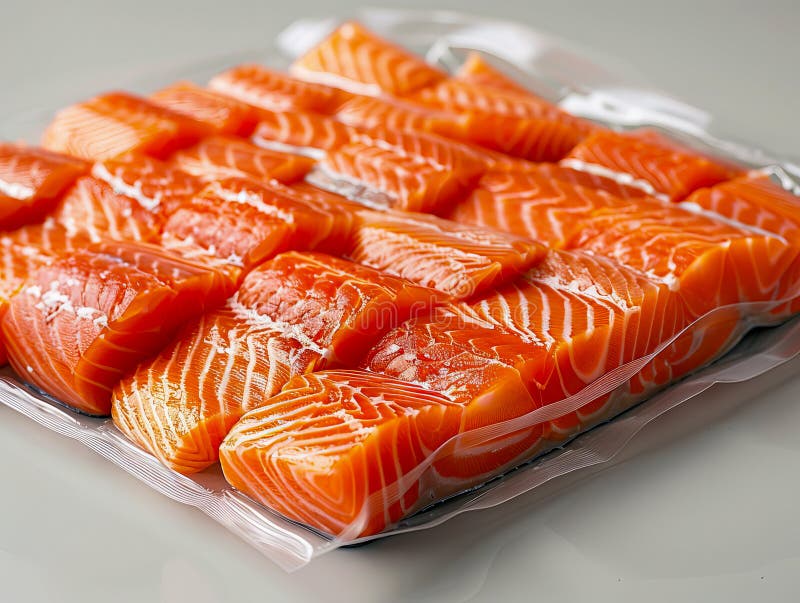 A Package of Salmon Fillets in Plastic Stock Image - Image of glass ...