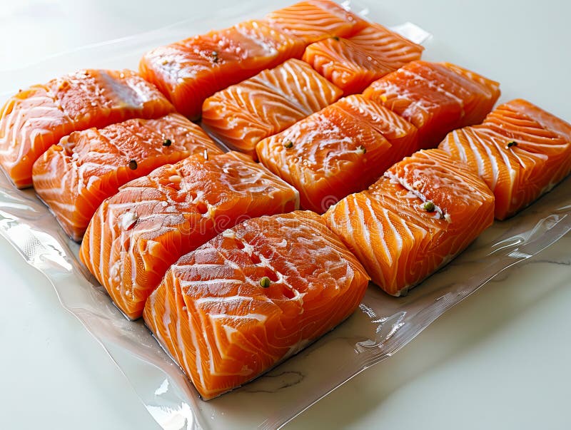 A Package of Salmon Fillets in Plastic Stock Image - Image of platter ...