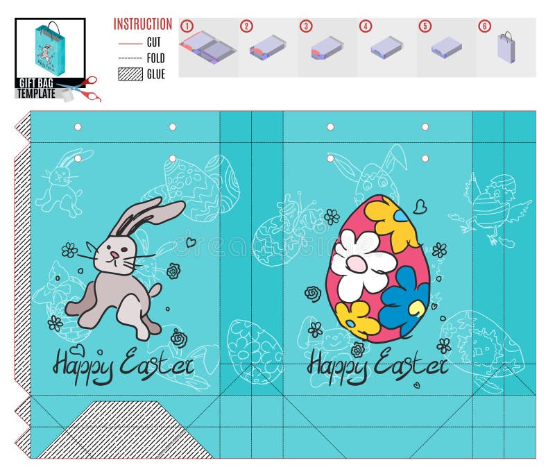 Package Template for Easter Holiday with Doodle Drawings Stock ...