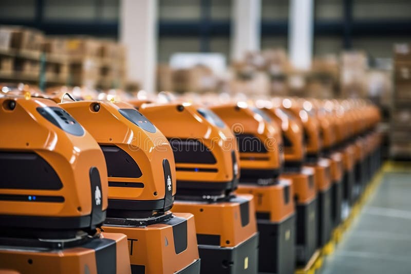 Package Transport Robots Inside A Logistics Warehouse Ai Generated
