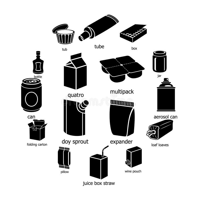 Package Types Icons Set, Simple Style Stock Vector - Illustration of ...