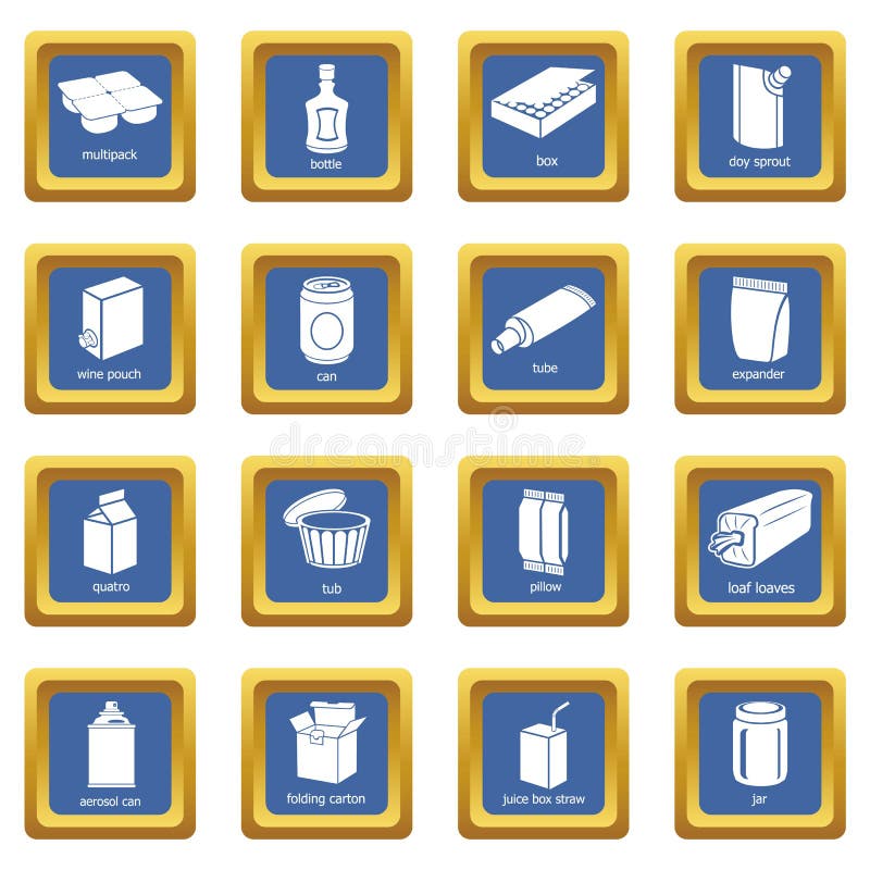 Package Types Icons Set Blue Square Vector Stock Vector - Illustration ...
