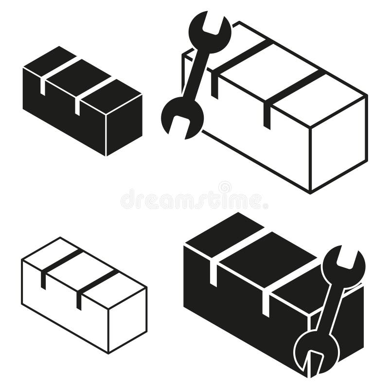 Package and Wrench Icon. Shipping Box Set. Repair Tool Concept. Vector ...