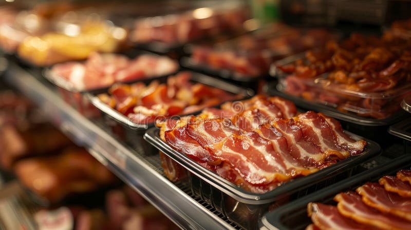 Packaged Bacon in a Grocery Store. Stock Image - Image of presliced ...