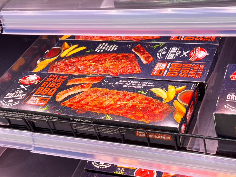Packaged Bbq Spare Ribs in Supermarket Freezer Display Editorial ...