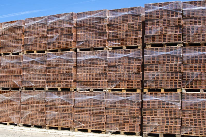 Bricks on Pallets. Storage of Bricks at Construction Site Stock Photo ...