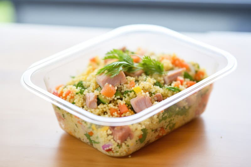 Packaged Couscous Salad in a Clear Takeout Container Stock Photo ...