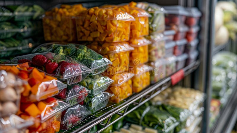 Packaged Fresh Vegetables on a Grocery Store Shelf. Stock Photo - Image ...
