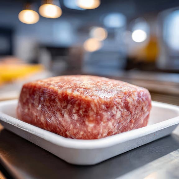 Packaged Ground Beef in a Plastic Tray on a Kitchen Counter. Stock ...