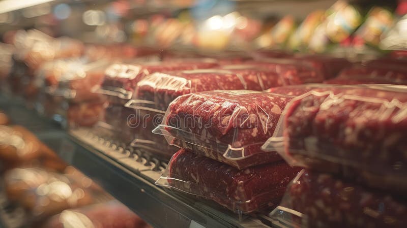 Packaged Ground Beef in a Supermarket Meat Section. Stock Photo - Image ...