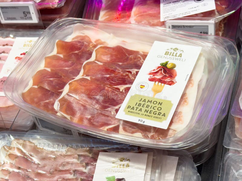 Packaged Jamon Iberico Pata Negra Ham in Supermarket Display Editorial ...