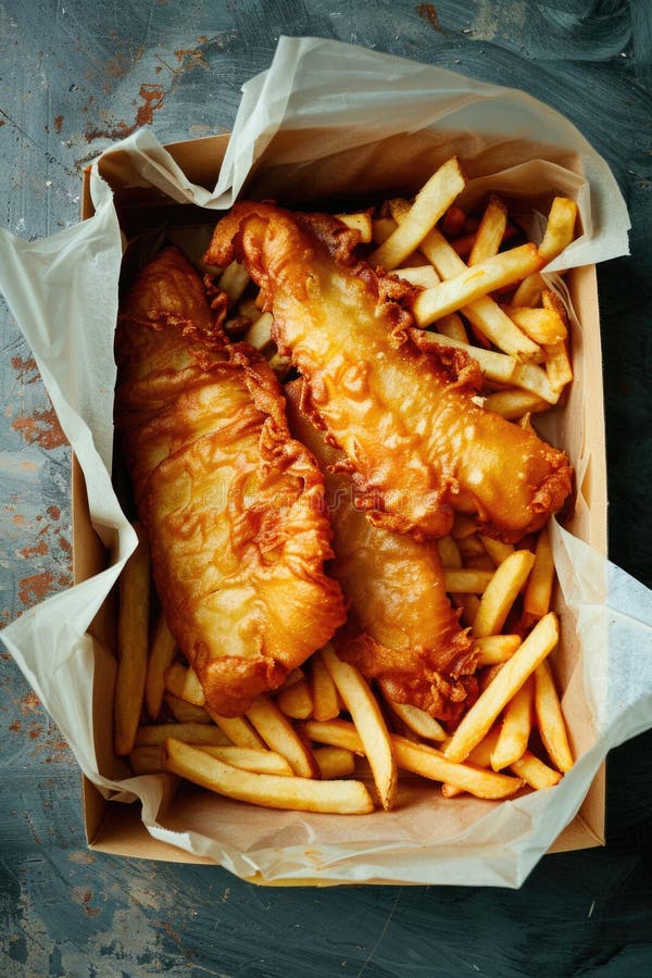 A Packaged Meal of Fish and Chips Served on a Table, Perfect for a ...