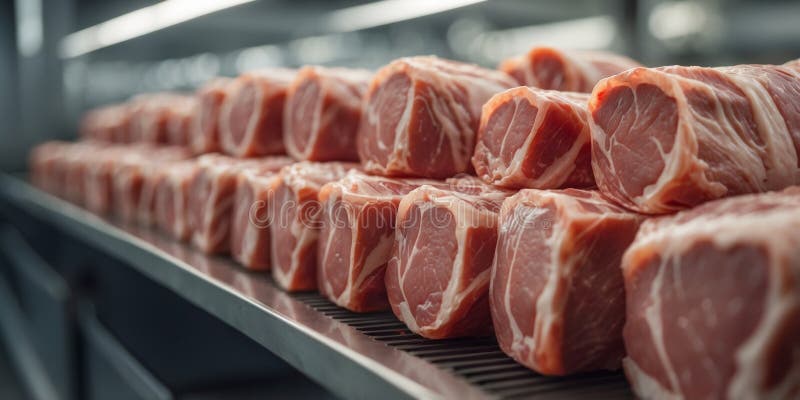 Packaged Meat Products on a Production Line. Stock Photo - Image of ...