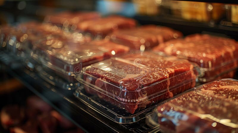 Packaged Meat in a Supermarket Fridge. Stock Photo - Image of food ...