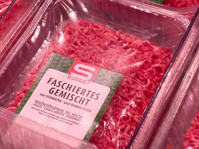Packaged Mixed Minced Meat from Pork and Beef in Supermarket Display ...