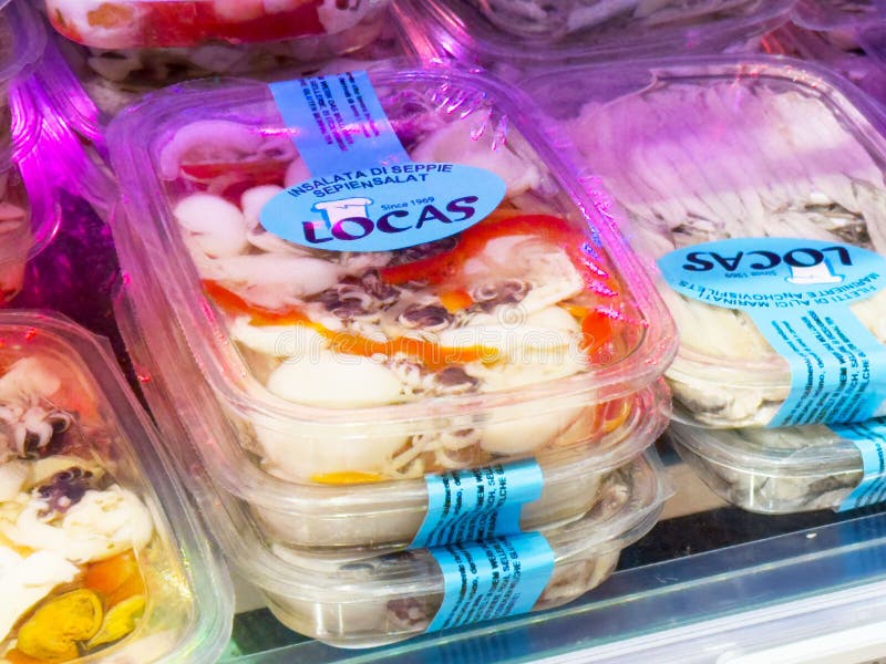 Packaged Mixed Seafood in Transparent Containers on Display in ...