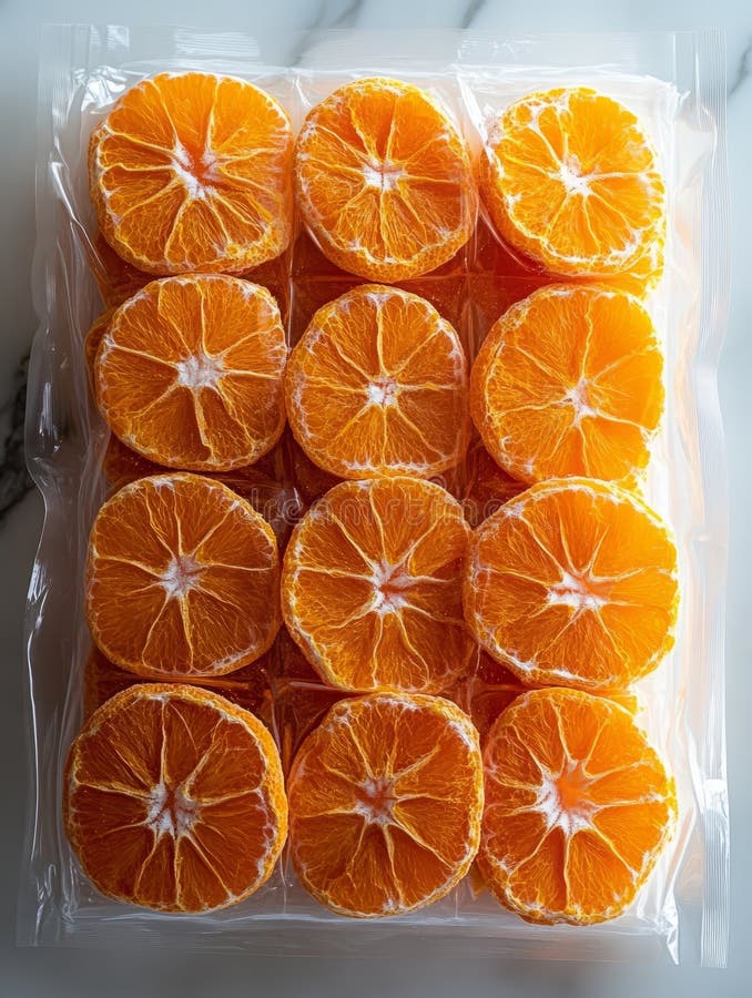 Packaged Orange Slices in Clear Plastic Wrapping. Stock Photo - Image ...
