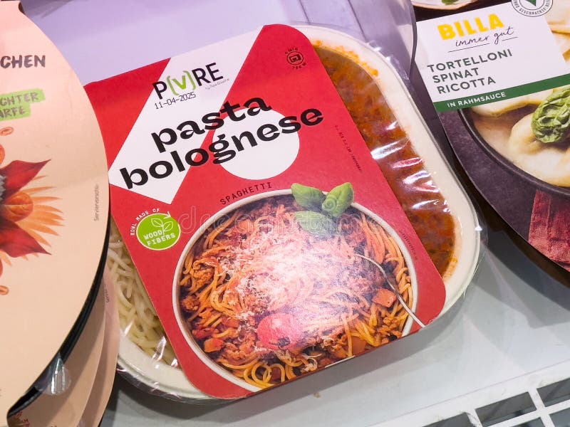 Packaged Pasta Bolognese with Spaghetti and Tomato Sauce in Plastic ...