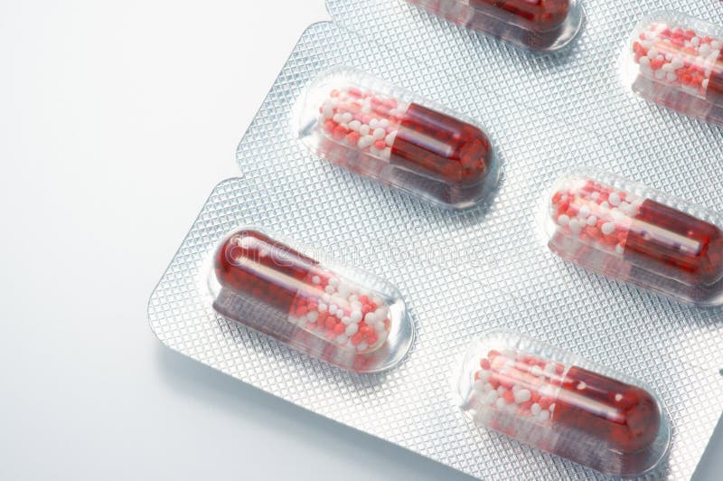 Packaged Red Capsule Medicines. Stock Image - Image of clean ...