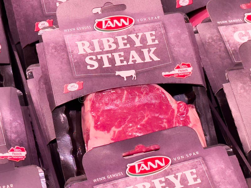 Packaged Ribeye Steak Display in Grocery Store Meat Section Editorial ...