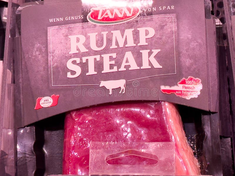 Packaged Rump Steak Display in Grocery Store Meat Section Editorial ...