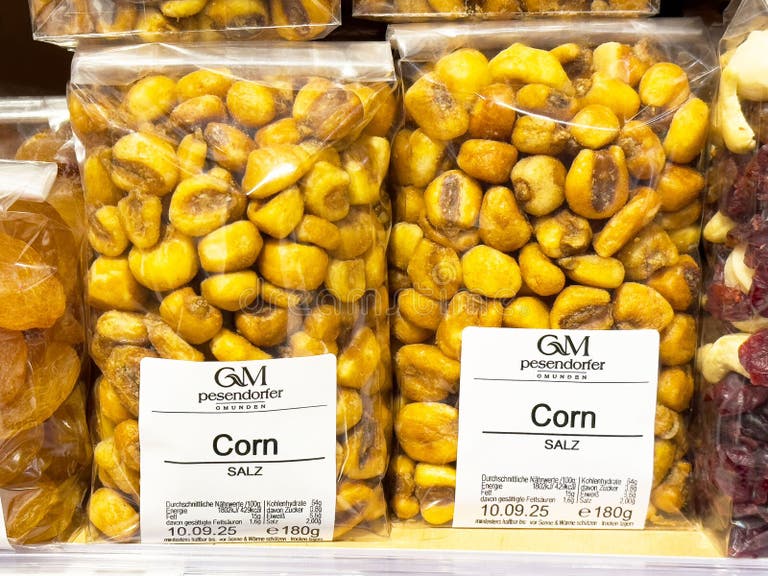 Packaged Salted Corn Snacks on Display Shelf in Grocery Store Editorial ...